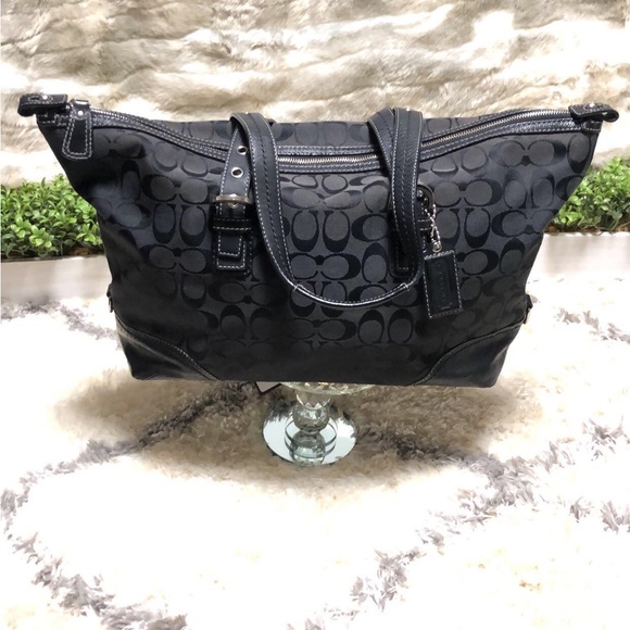 Coach | Bags | Coach Maggie Signature Black Canvas Leather Tote ...